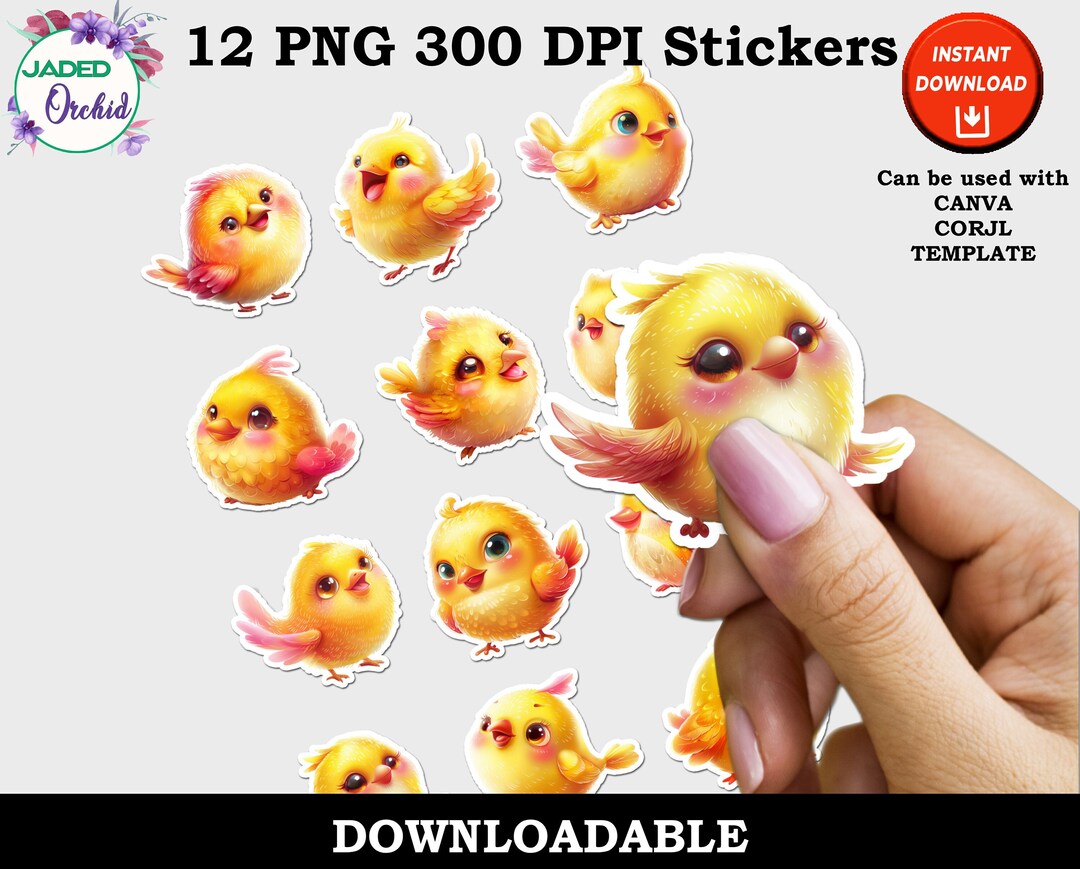 Baby Chicks Stickers, Baby Chicken Print and Cut Digital PNG Sticker ...