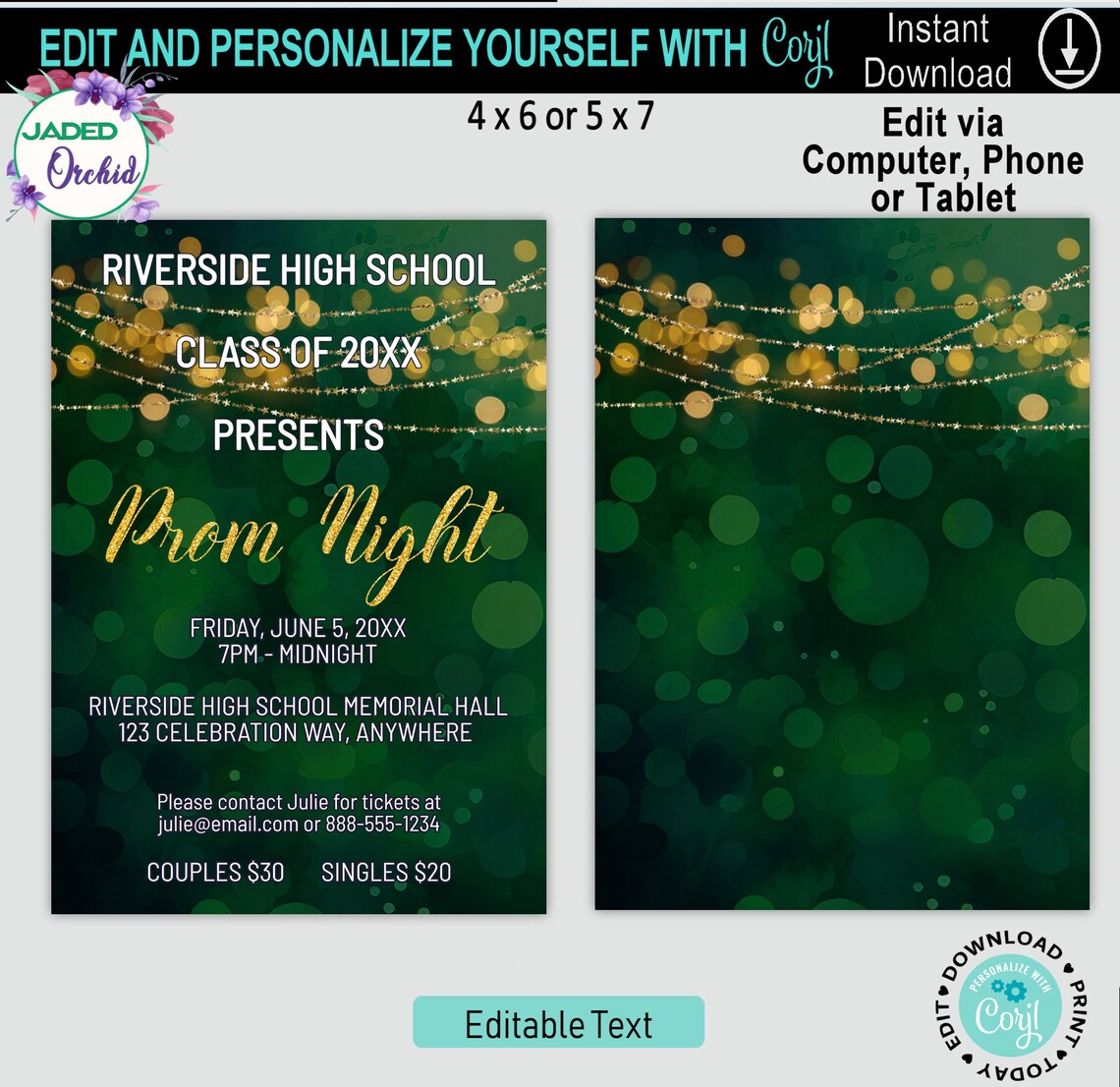 Printable Green Enchanted Prom Template A Night Under the - Etsy