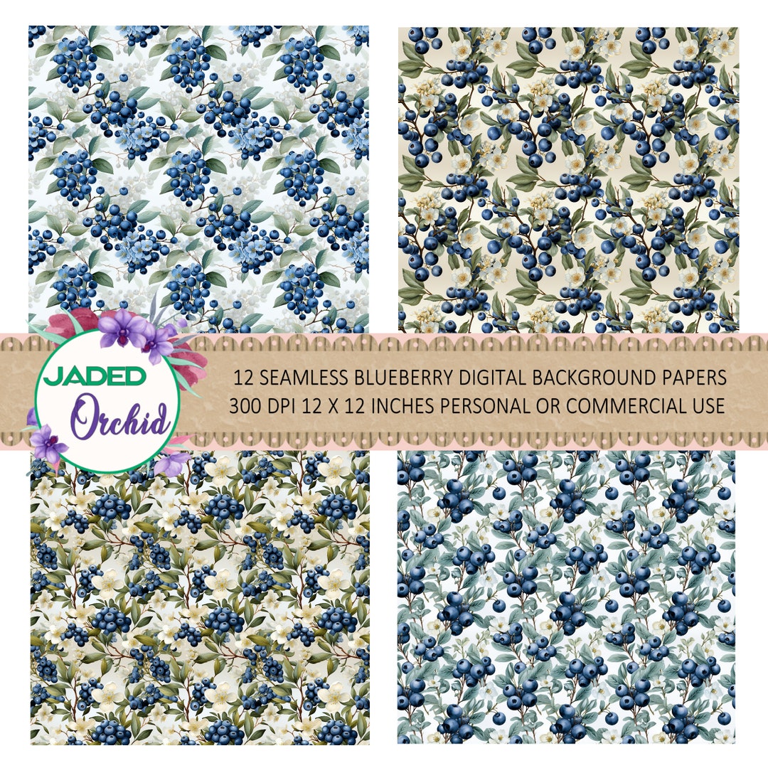 Printable Blueberry Digital Paper, Blueberry Seamless Pattern ...