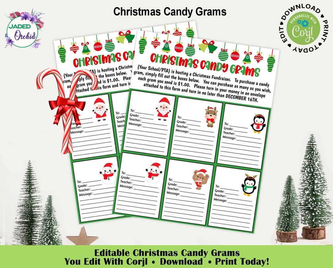 Printable School Christmas Candy Cane Grams, School Fundraiser ...