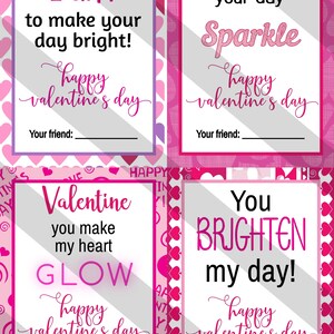 Valentine's Day Glow Stick Tags, Glow Stick Favor Tags, Valentines Day ...