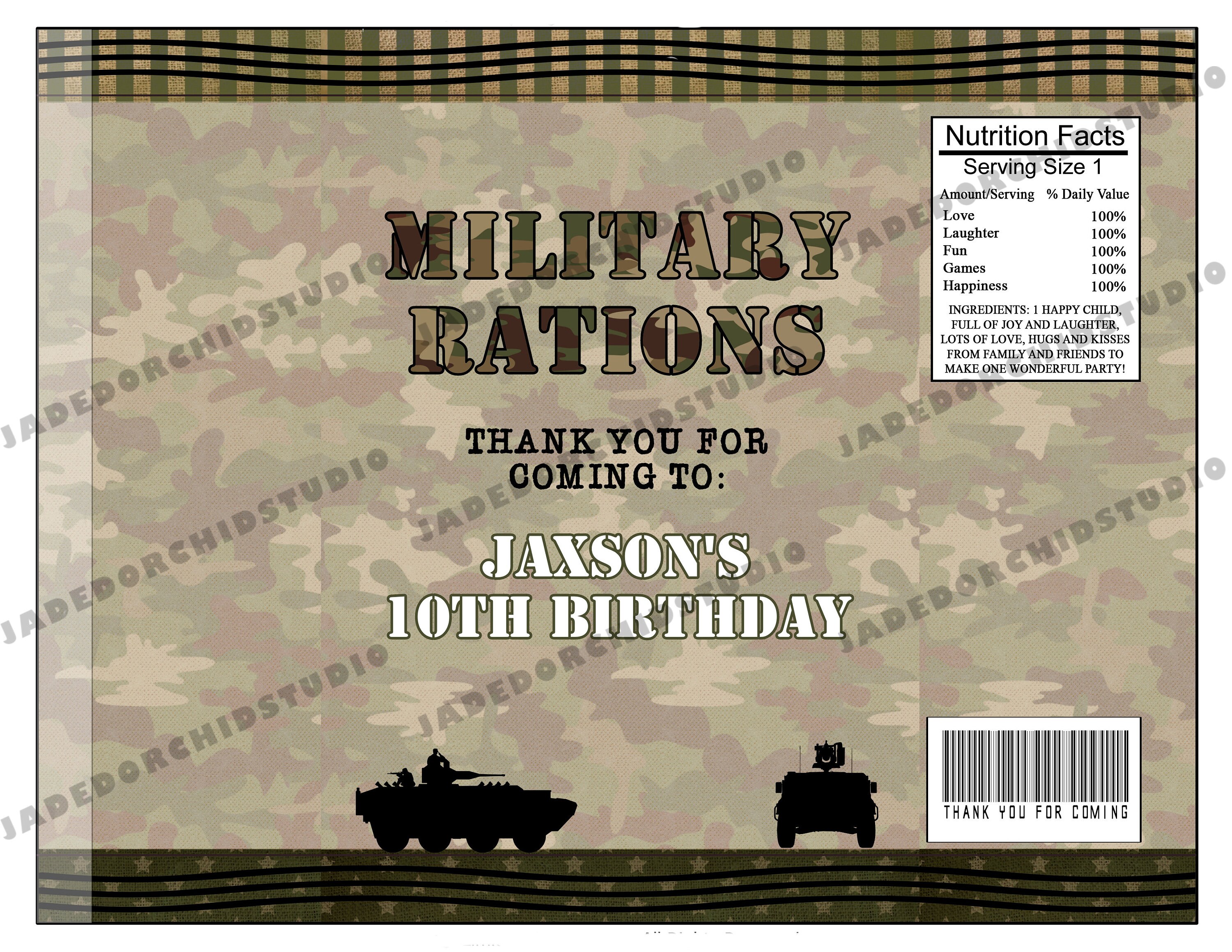Army Birthday Chip Bag Label Military Label Personalized - Etsy