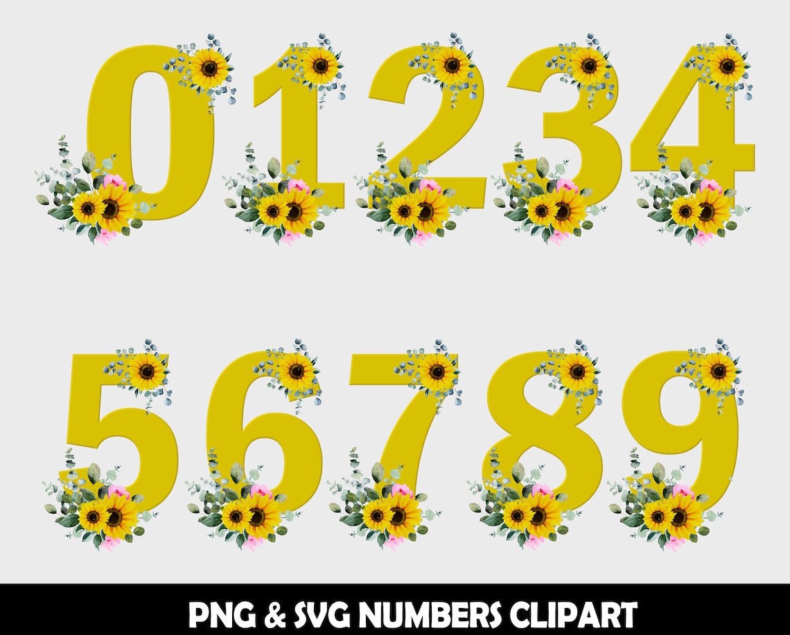 Printable Sunflower Numbers Clipart Sunflower SVG Clipart | Etsy