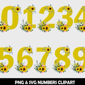 Printable Sunflower Numbers Clipart, Sunflower SVG Clipart, Sunflower ...