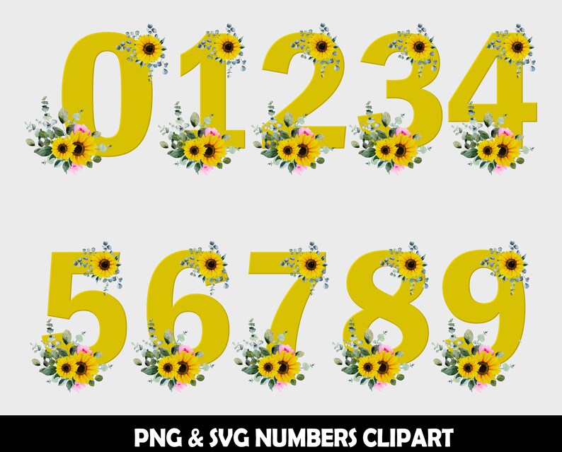 Printable Sunflower Numbers Clipart Sunflower SVG Clipart - Etsy