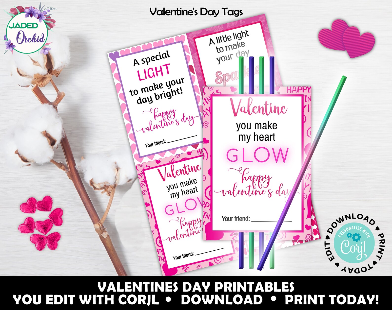 Valentine's Day Glow Stick Tags Glow Stick Favor Tags - Etsy