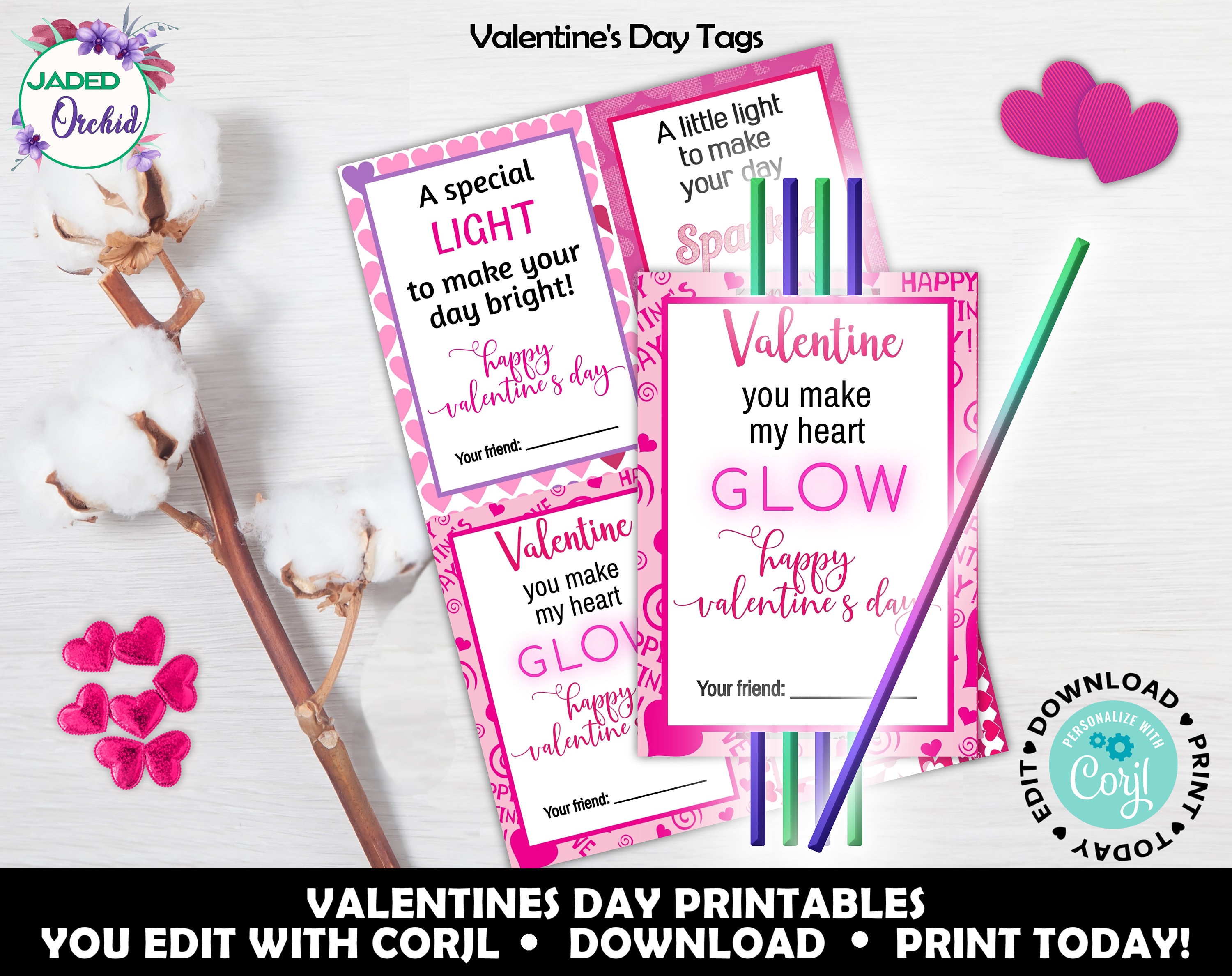 Valentine's Day Glow Stick Tags Glow Stick Favor Tags - Etsy