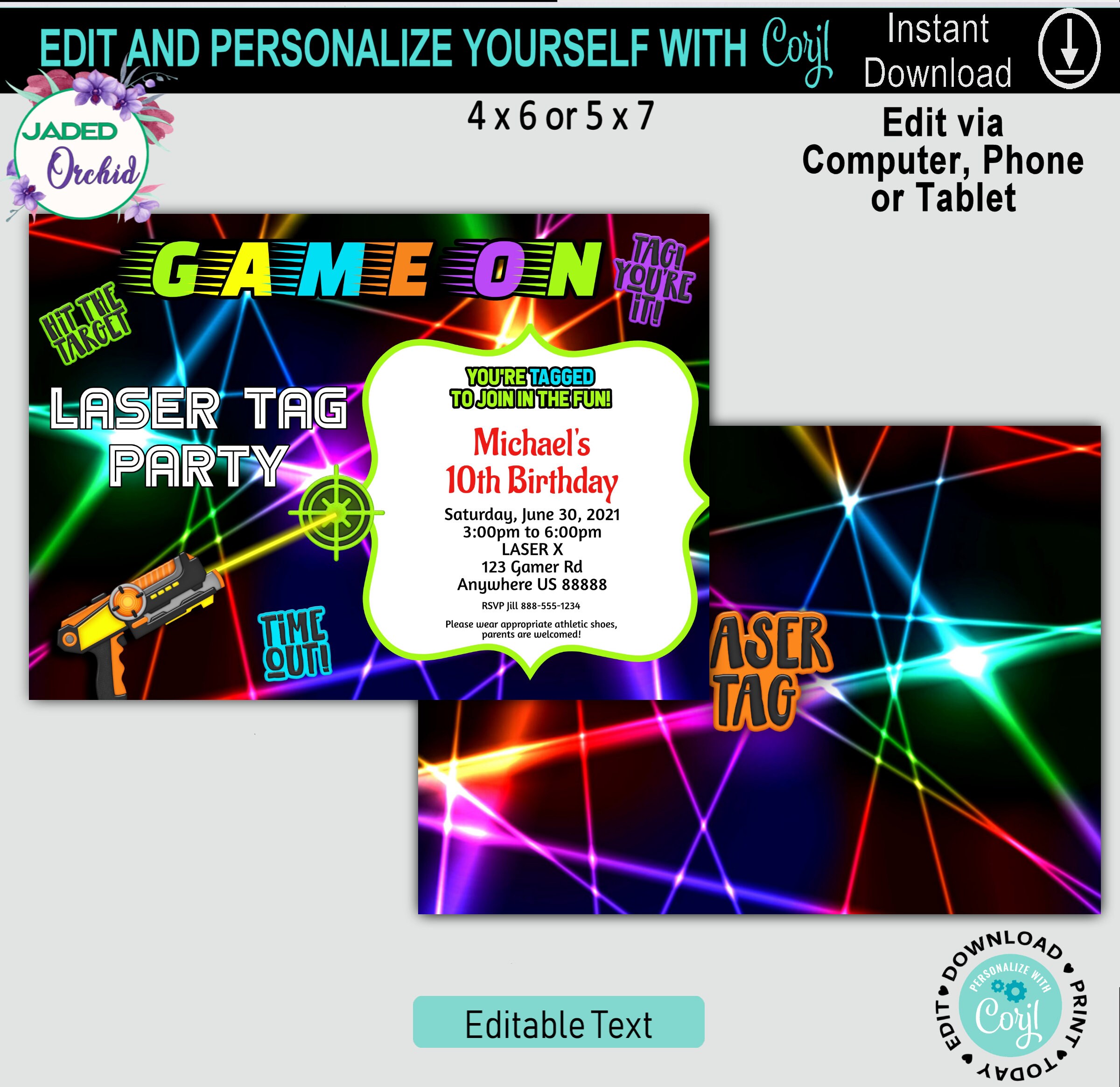 Laser Tag Birthday Party Invitation Printable Laser Tag - Etsy
