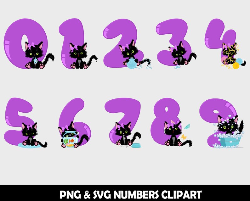 Cat Inspired Numbers Clipart Kitten SVG Clipart Printable - Etsy