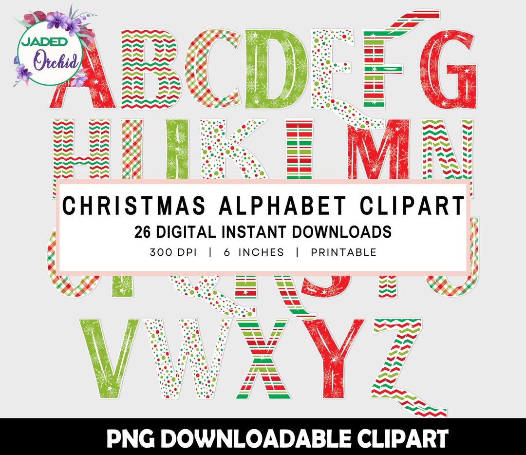 Digital Christmas Alphabet Letters Clipart, Christmas Abcs, Christmas ...