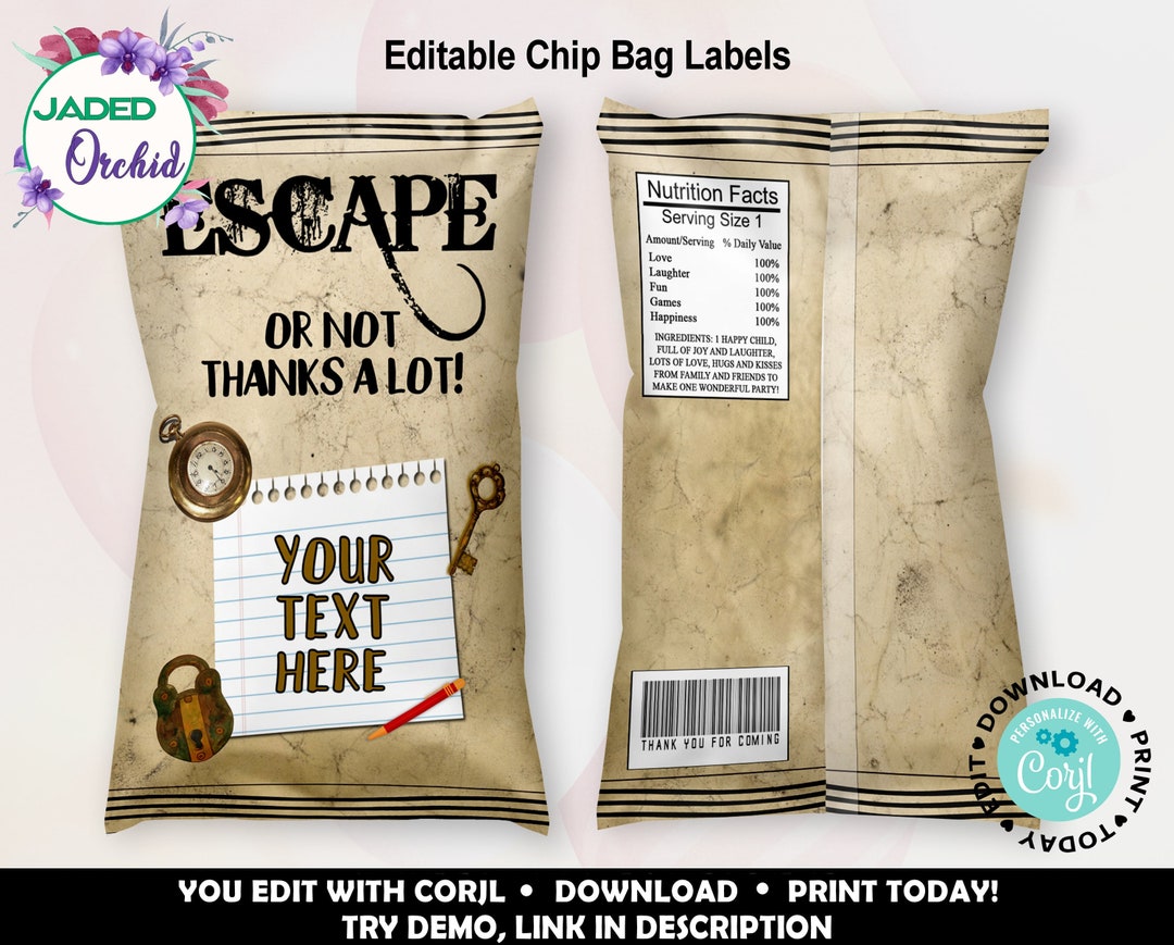 Escape Room Birthday Chip Bag Label, Escape Room Label, Personalized ...
