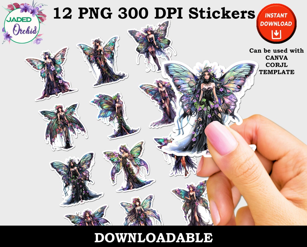 Elegante Feen Print and Cut PNG Sticker Blatt, 12 verschiedene Designs ...