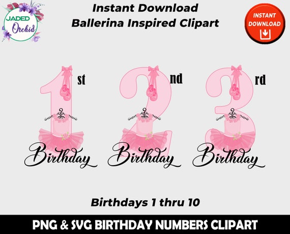 Ballerina Inspired Pink Birthday Numbers Clipart Pink - Etsy