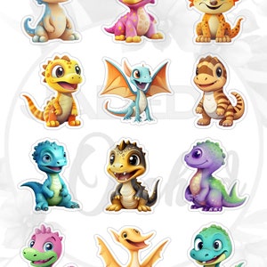 Dinosaur Stickers, Cute Dinosaur Print and Cut Digital PNG Sticker ...