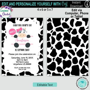 Girls Cow Birthday Invitation, Cow Party Invitation, Cow Party Invite ...
