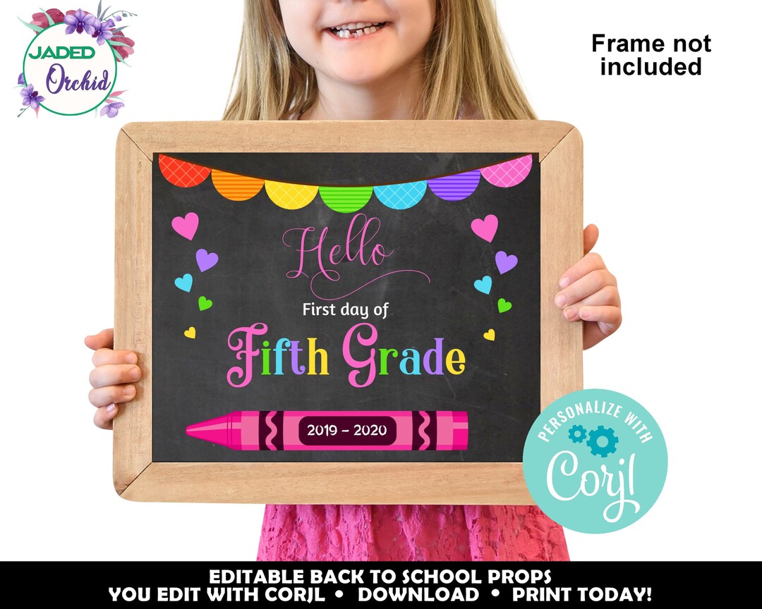 Hello Fifth Grade Sign, First Day of Fifth Grade, Printable First Day ...