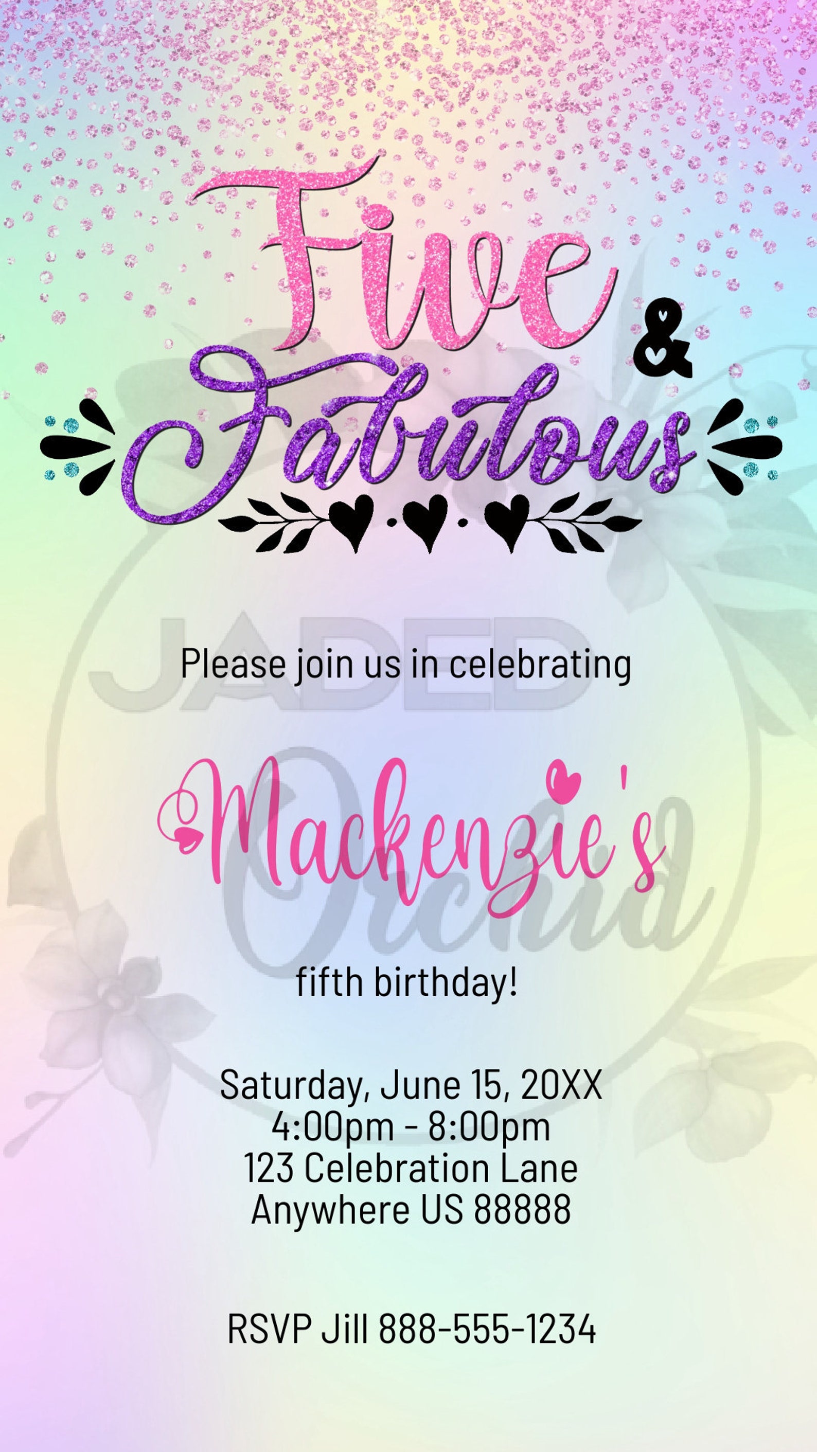 Printable Girls 5th Birthday Invitation Five and Fabulous - Etsy