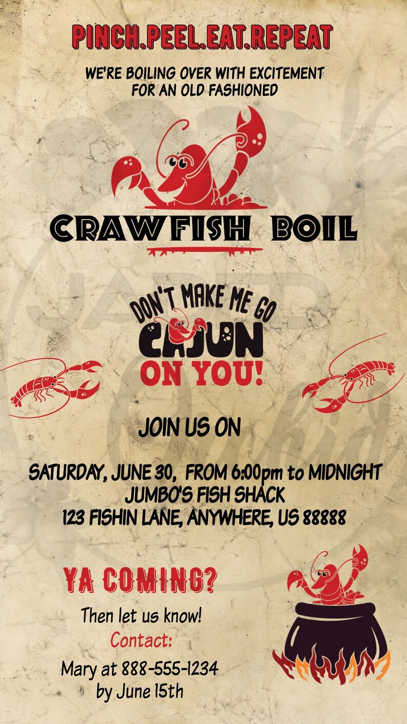 Crawfish Boil Party Invitation Printable Crawfish Boil - Etsy