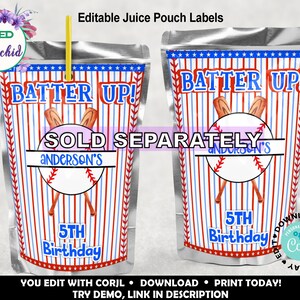 Baseball Chip Bag Label, Printable Baseball Chip Label, Editable ...