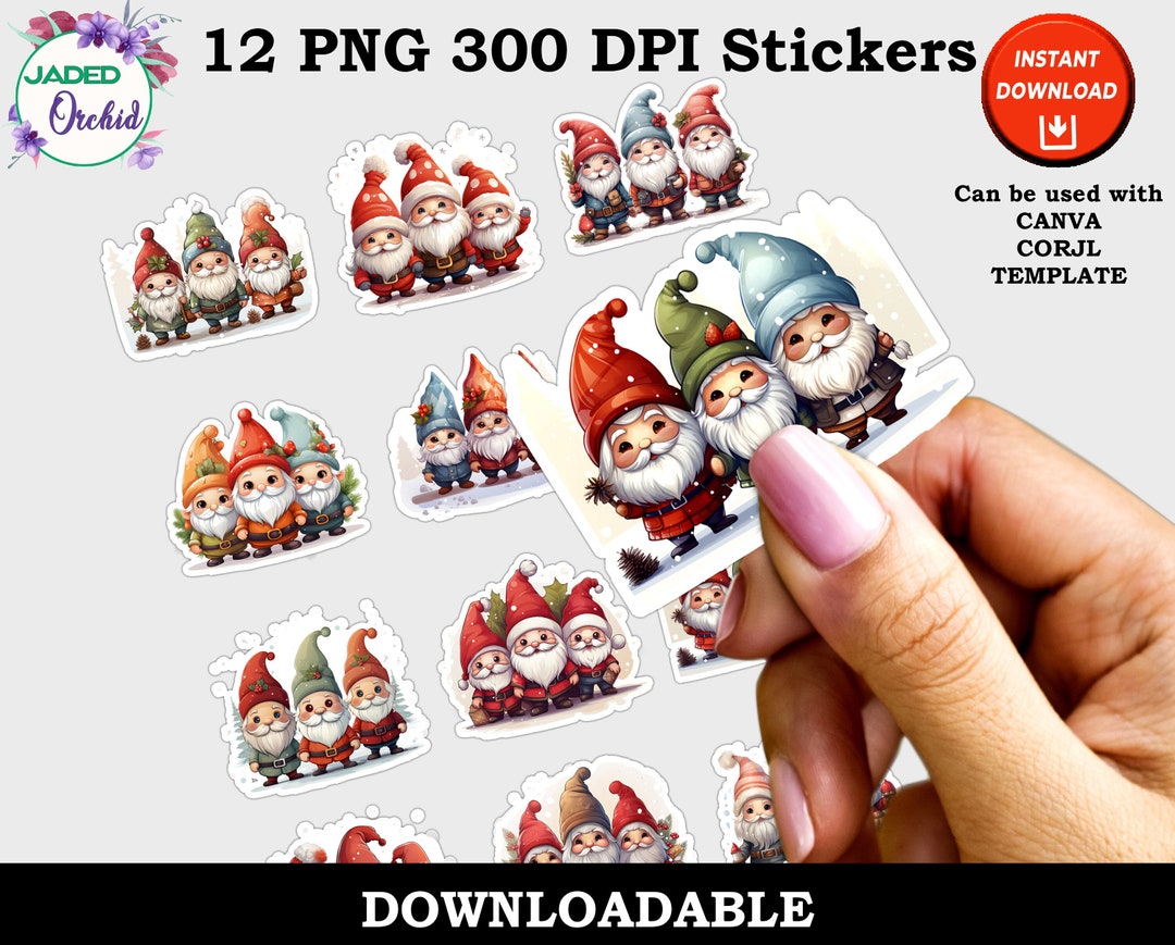 Printable Christmas Gnomes Sticker, Print and Cut Digital PNG Holiday ...