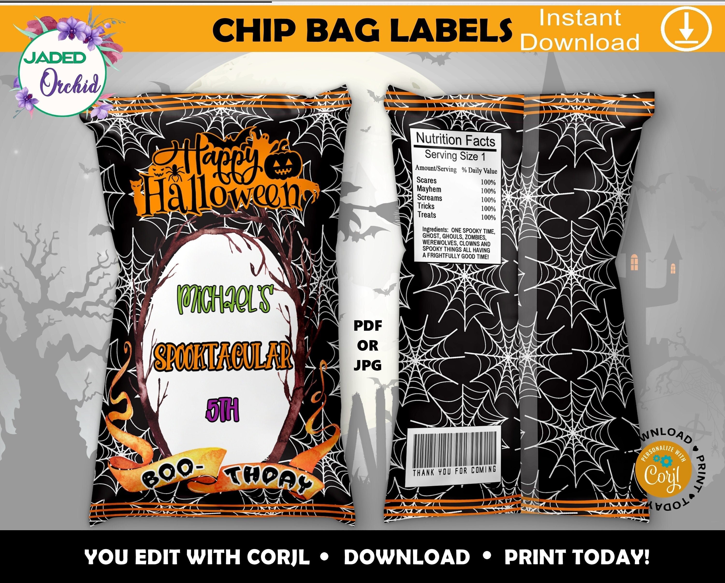 Printable Halloween Birthday Party Chip Bag Label Halloween - Etsy