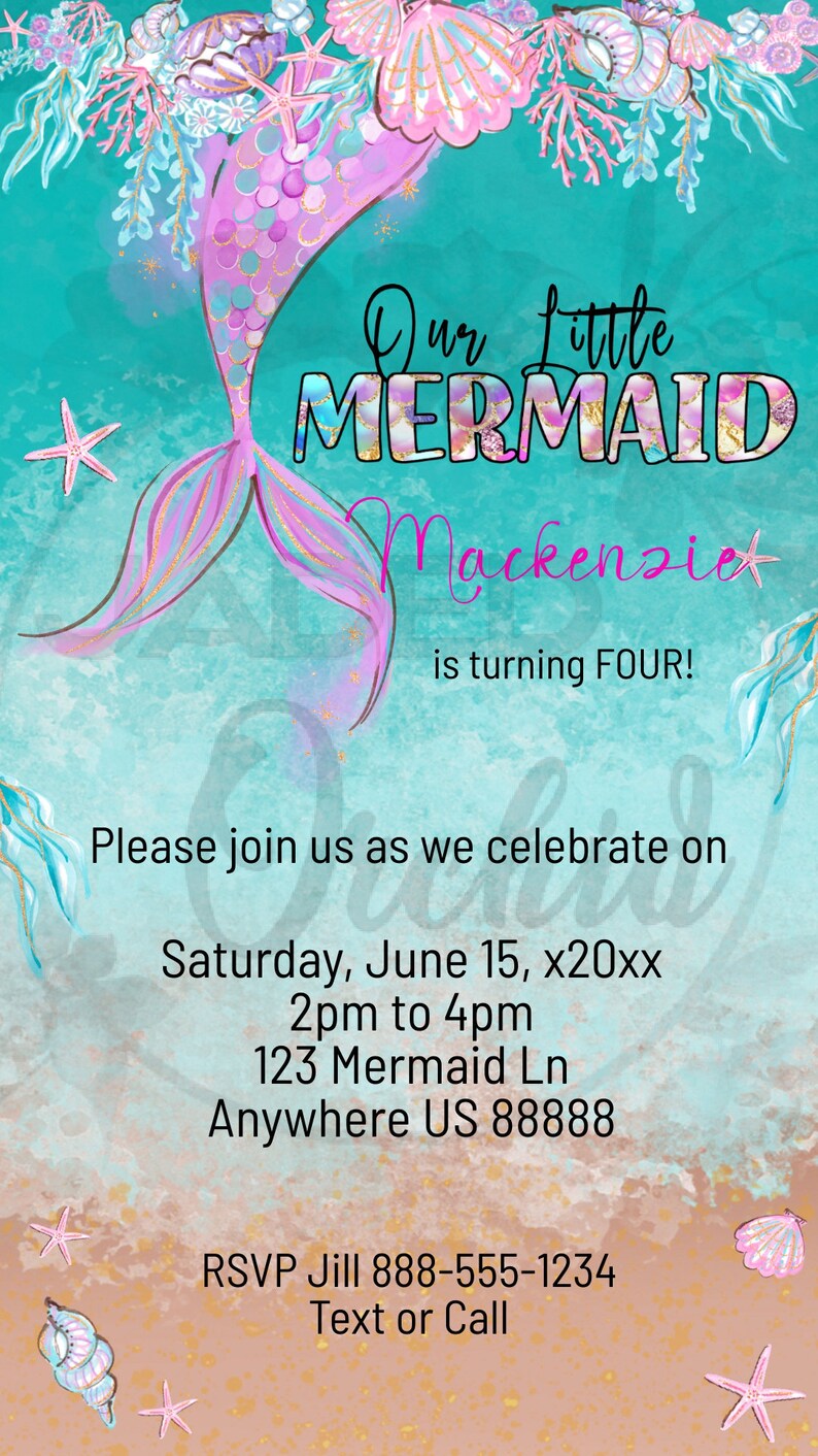 Mermaid Birthday Invitation Mermaid Invite Under the Sea - Etsy