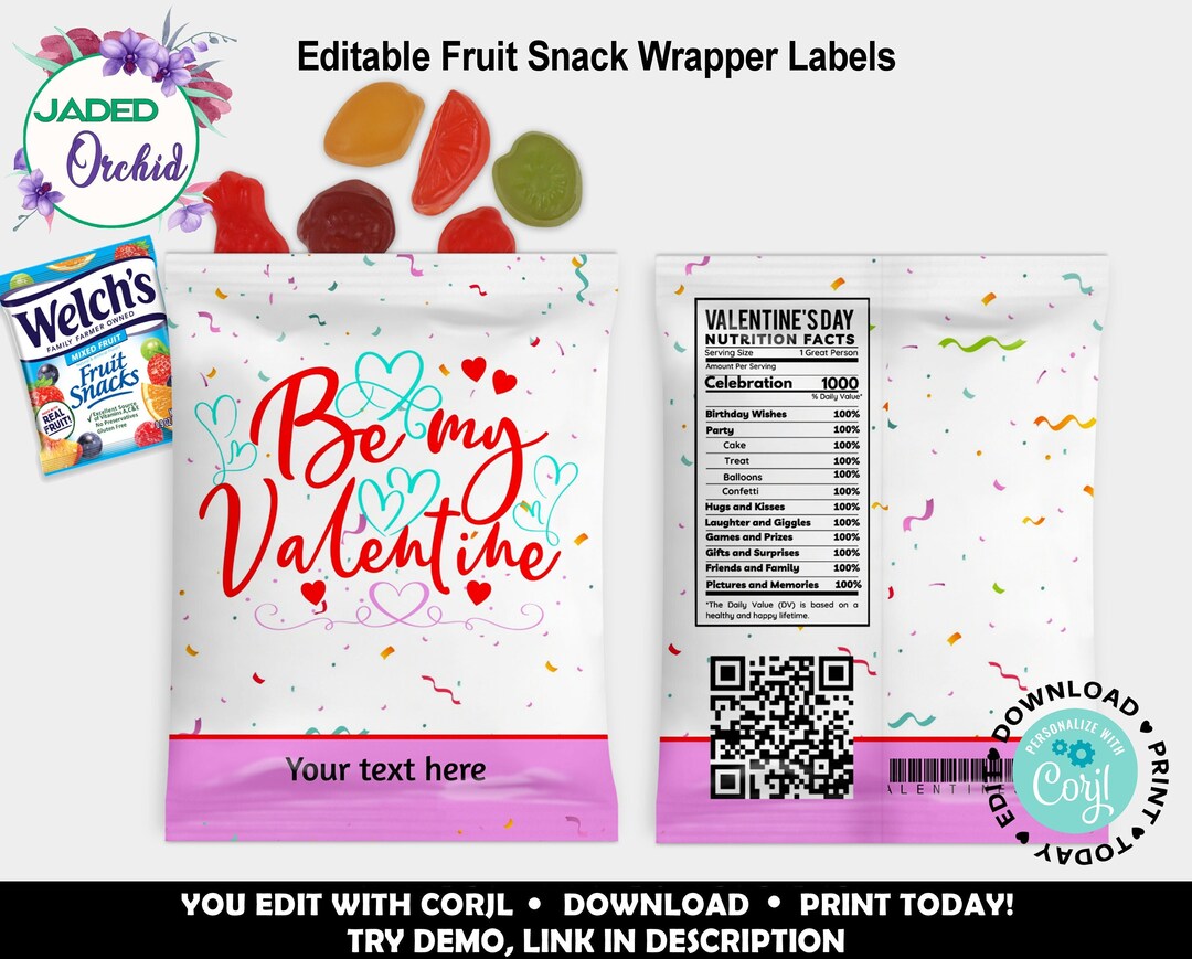 Printable Valentine's Day Fruit Snack Wrapper Label - Etsy