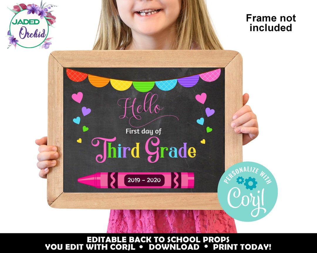 EDITABLE Hello Third Grade Sign, First Day of Third Grade, Printable ...