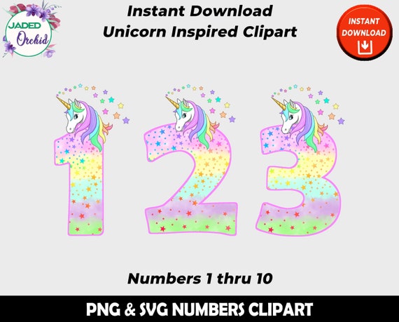 Unicorn Inspired Numbers Clipart Unicorn Numbers Clipart - Etsy