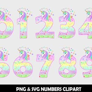 Unicorn Inspired Numbers Clipart, Unicorn Numbers Clipart, Numbered ...