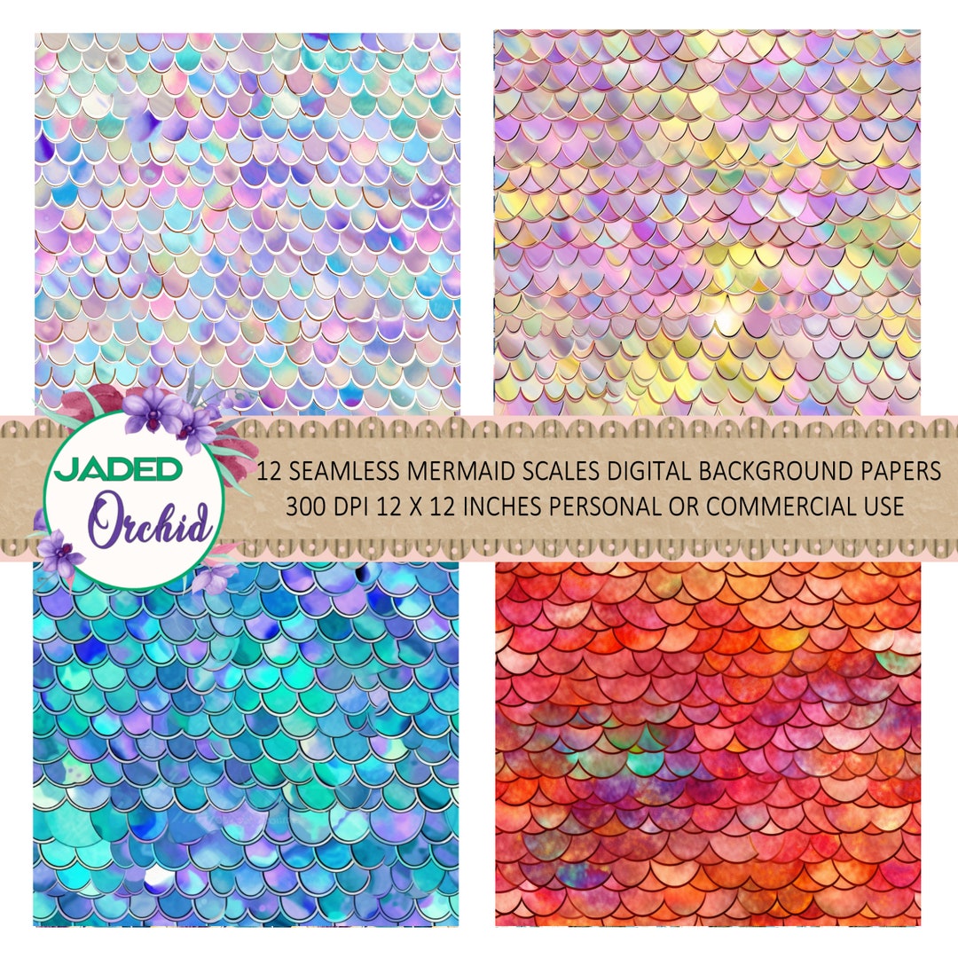 Mermaid Scales Digital Background, Mermaids Seamless Pattern Paper ...