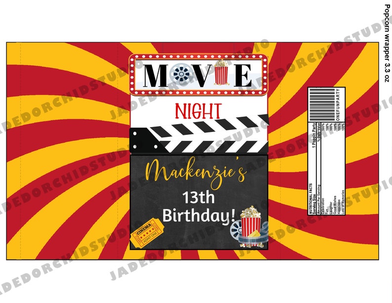 Printable Movie Night Microwave Popcorn Wrapper Label Movie - Etsy