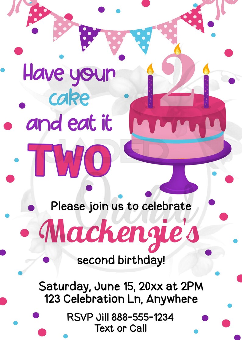 Printable Girls Second Birthday Party Invitation Have Your - Etsy