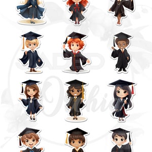 Graduation Kidsl Print and Cut Digital PNG Sticker Sheet, 12 Different ...
