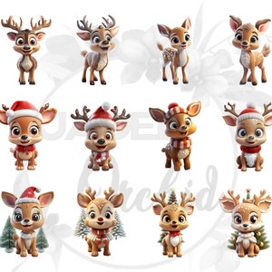 Printable Christmas Reindeer Clipart, Digital Reindeer Clipart, 12 PNG ...