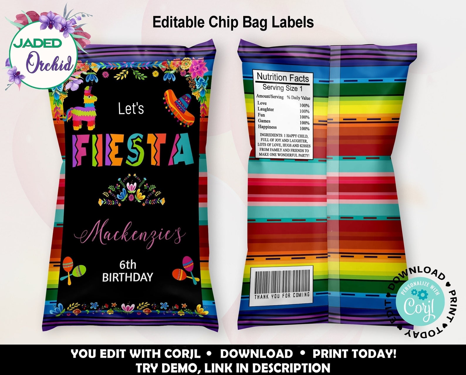 Printable Fiesta Chip Bag Label Mexican Fiesta Birthday Chip - Etsy