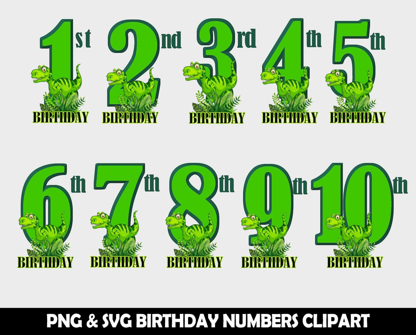 Dinosaur Inspired Birthday Numbers Clipart Green Dinosaur - Etsy