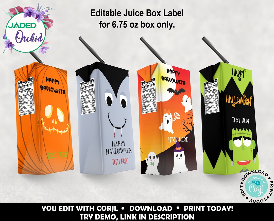 Halloween Juice Box Label, Halloween Party Favor, Halloween Party Favor ...