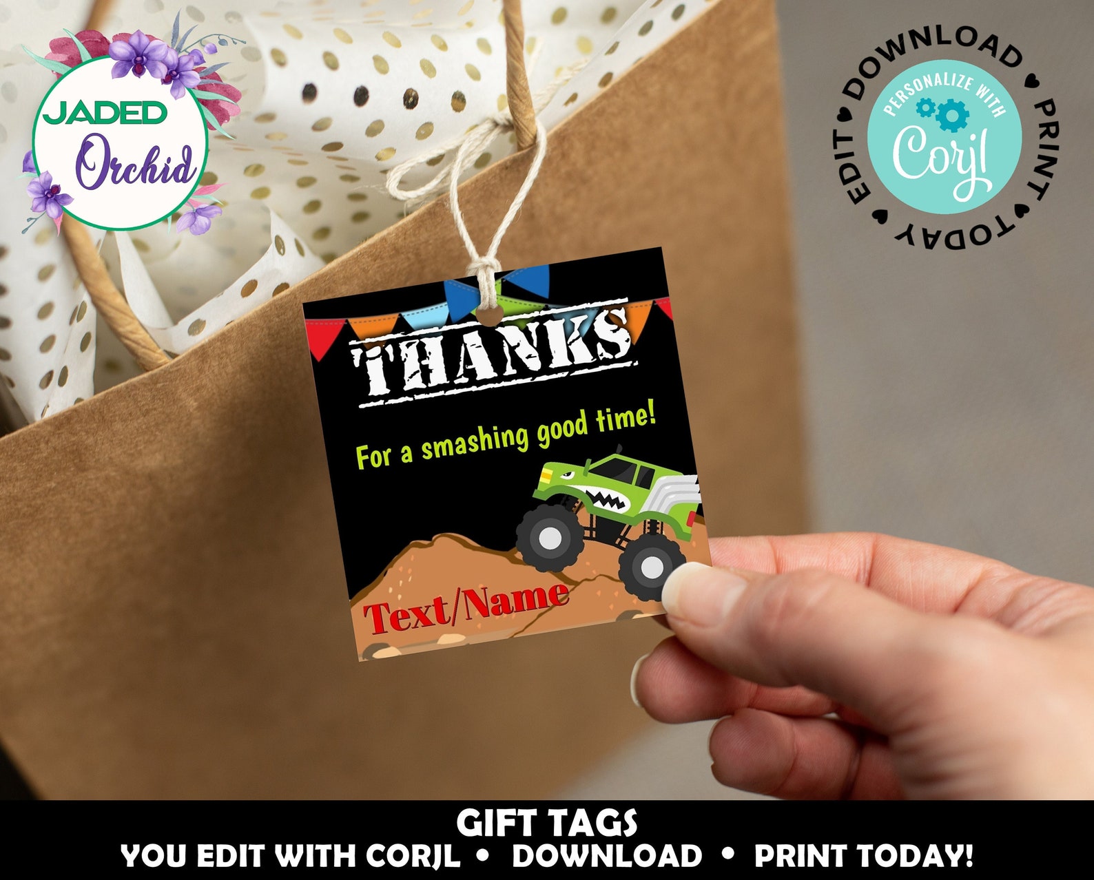 Monster Truck Party Monster Truck Favor Tags Thank You Tags - Etsy