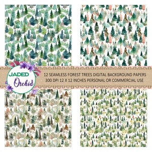 Printable Forest Tree Seamless Background Paper, Watercolor Evergreen ...