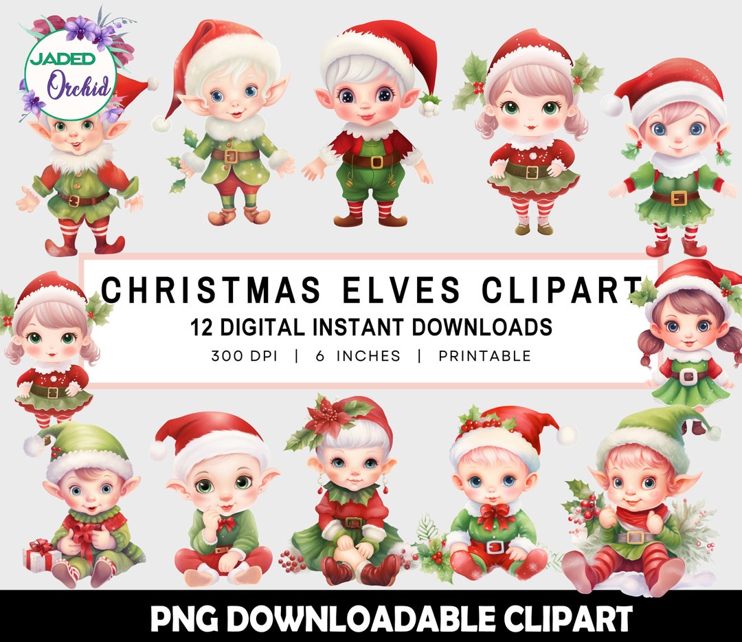 Christmas Elves Clipart, Digital Elf Clipart, 12 PNG Clipart, Cute ...