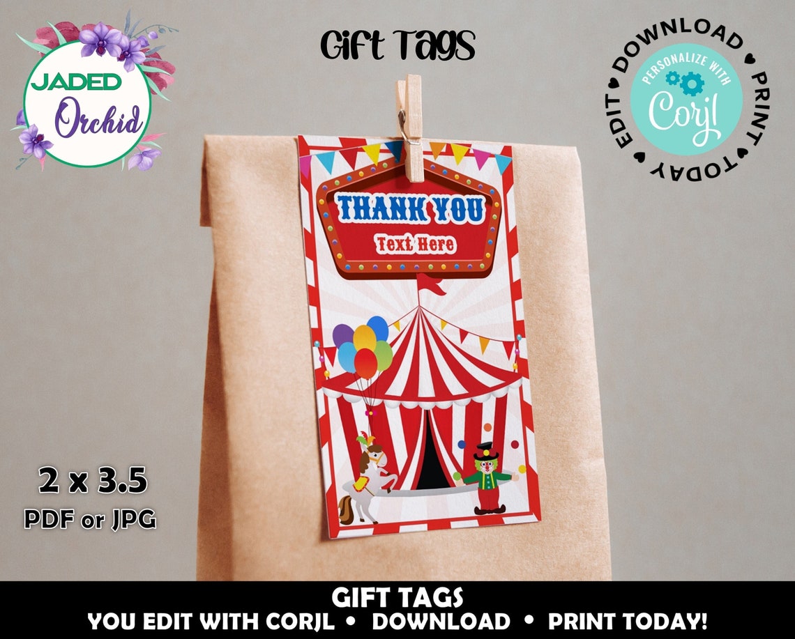 Printable Carnival Birthday Party Gift Tags Circus Themed - Etsy