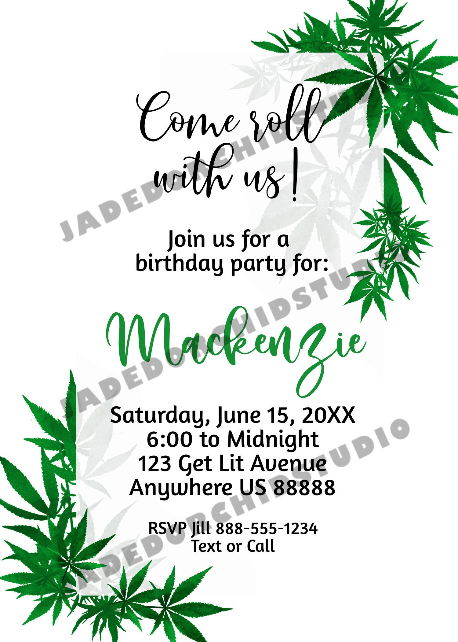 Marijuana Birthday Party Invitation Weed Party Invitation - Etsy Australia