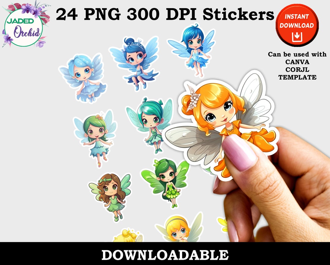Printable Cute Colorful Fairies Print and Cut Digital PNG Sticker Sheet ...