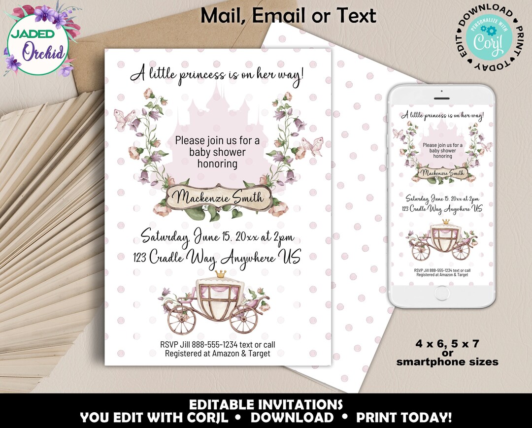 Printable Little Princess Baby Shower Invitation, Fairytale Baby Shower ...