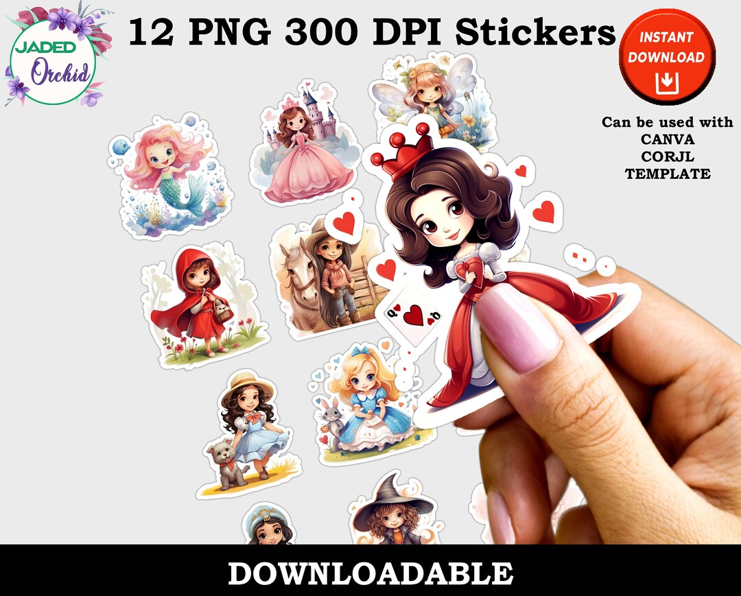 Girls Character Sticker, Print and Cut Digital PNG Sticker Sheet, 12 ...