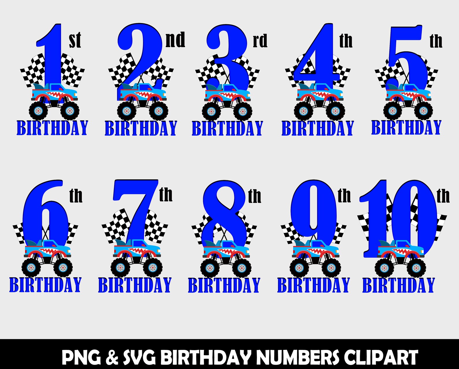Blue Monster Truck Birthday Numbers Clipart Monster Truck - Etsy