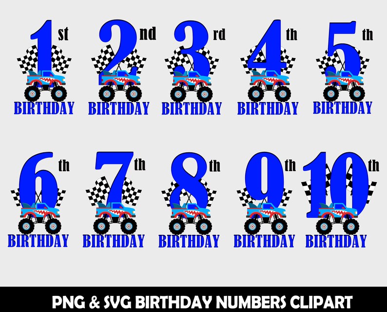 Blue Monster Truck Birthday Numbers Clipart Monster Truck - Etsy