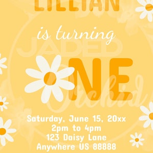 Editable Daisy First Birthday Invitation, Retro Daisy Birthday Invite ...