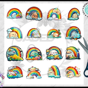 Rainbow Print and Cut Digital PNG Sticker Sheets, 16 Different Designs ...